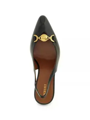 Versace La Medusa Leather Slingback Pumps - Black