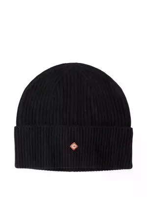 Casablanca Ribbed-knit Logo-plaque Beanie Hat - Black