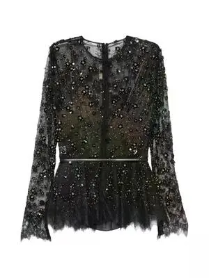Elie Saab Sequin-embellished Lace Peplum Top