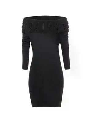FRACOMINA Embellished Off-the-shoulder Mini Dress - Black