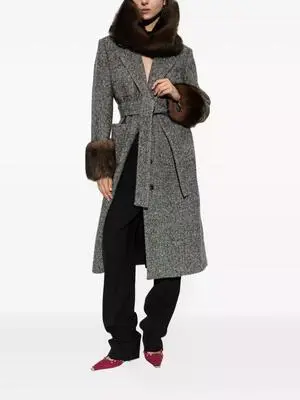 Valentino Garavani Herringbone-pattern Faux-fur-trim Coat