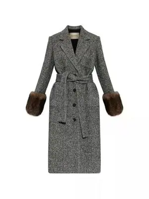 Valentino Garavani Herringbone-pattern Faux-fur-trim Coat