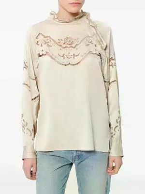Isabel Marant Étoile Enelia Silk Satin Broderie Anglaise Blouse - Neutrals