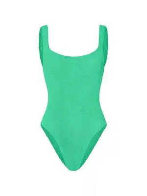 Hunza G Square Neck Crinkle-effect Swimsuit - Green