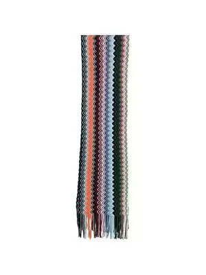 Missoni Zigzag-knit Fringed Scarf - Blue