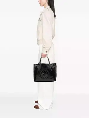 Gucci 2016-2026 Medium Shearling Trimmed Patent Soho Cellarius Tote Bag