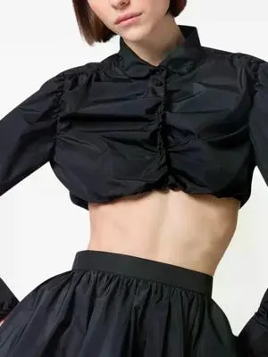 MSGM Cropped Gathered-detail Shirt
