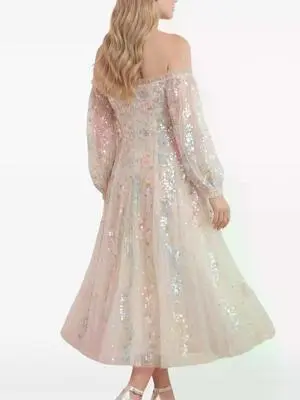 NEEDLE & THREAD Confetti Sequin-embellished Off-shoulder Dress