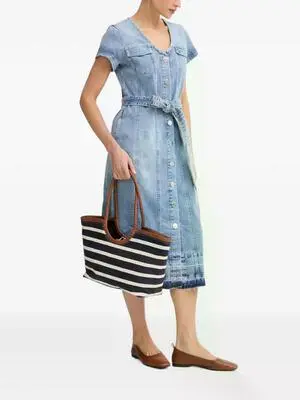 MARC AUREL Belted Button-front Denim Midi Dress