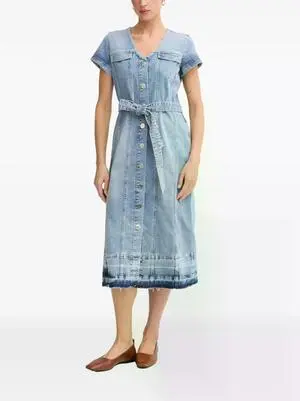 MARC AUREL Belted Button-front Denim Midi Dress - Blue