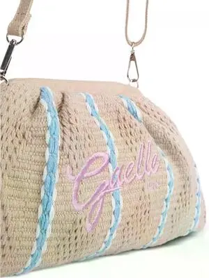 GAELLE PARIS Large Logo-embroidered Striped Cotton Clutch Bag