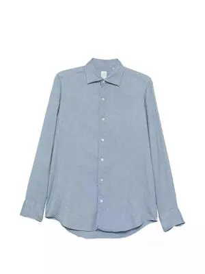 FINAMORE 1925 Herringbone-weave Long-sleeve Shirt - Blue