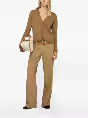 SEMICOUTURE Pleated-panel V-neck Cardigan - Brown