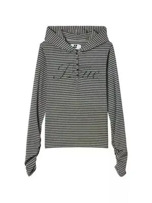 Izzue Striped Ruched-sleeve Hoodie - Grey