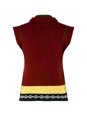 Marni Burgundy Wool Layered Vest With M Intarsia - Red