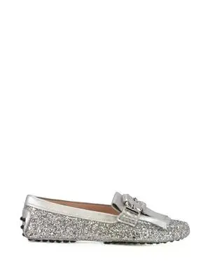 TOD'S Glitter-effect Fringed Loafers