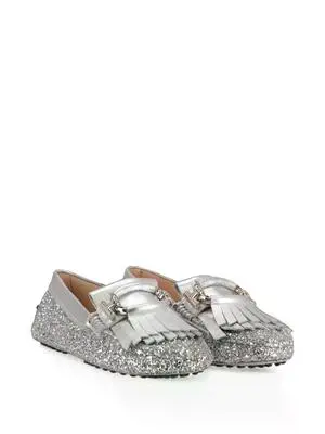 TOD'S Glitter-effect Fringed Loafers