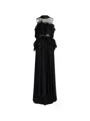 Alberta Ferretti Feather-embellished Silk Maxi Dress