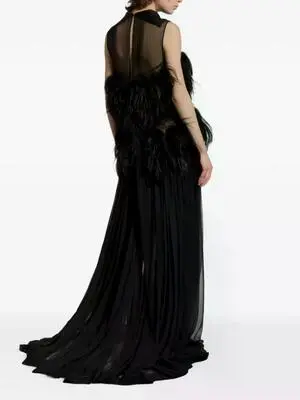 Alberta Ferretti Feather-embellished Silk Maxi Dress