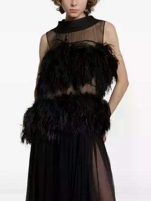 Alberta Ferretti Feather-embellished Silk Maxi Dress