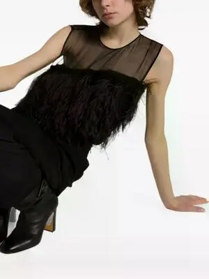 Alberta Ferretti Feather-detail Mesh-panel Blouse