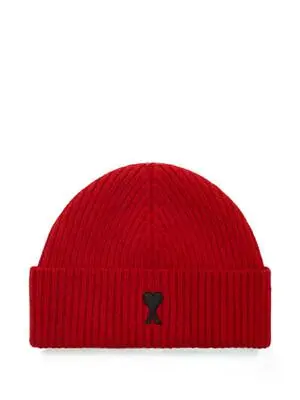AMI Paris Wool Beanie With De Coeur - Red