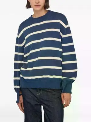 SEMICOUTURE Beatriz Striped Distressed-effect Sweater - Blue