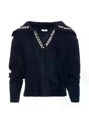 FRACOMINA Crystal-embellished Ribbed-knit Sweater - Blue