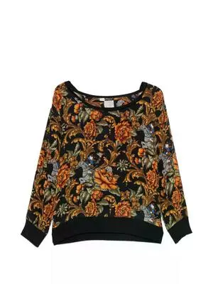 FERRAGAMO 1980s Floral-print Silk Sweater - Black
