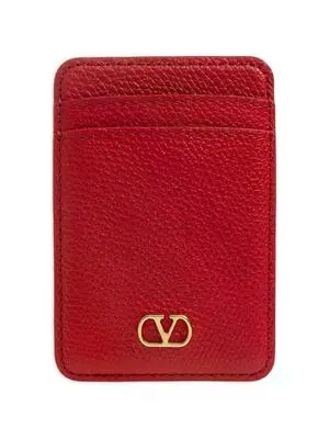 Valentino Garavani Vlogo Signature Leather Card Holder - Red