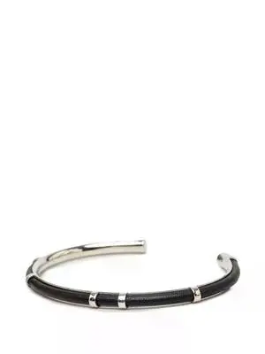 Dior 20th Century Brass And Leather Open Cuff Bangle Costume Bracelet - Silver