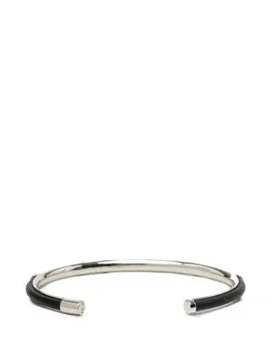 Dior 20th Century Brass And Leather Open Cuff Bangle Costume Bracelet