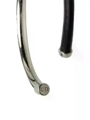 Dior 20th Century Brass And Leather Open Cuff Bangle Costume Bracelet