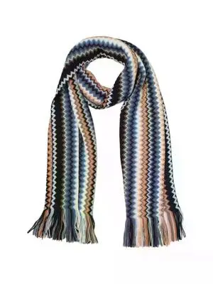 Missoni Zigzag Knit Fringed Scarf - Blue