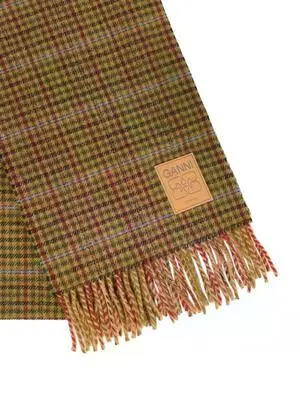 GANNI Check Wool Scarf - Brown