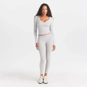 SKIMS Mid Rise Legging | Grey | | Cotton Rib - Light Heather Grey