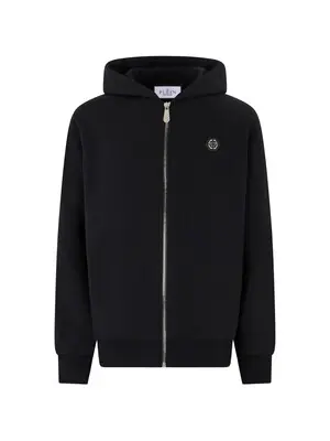 Philipp Plein Hooded Sweatshirt With Logo Plaque - Black