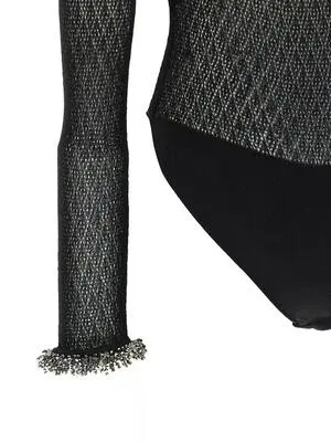 SELF-PORTRAIT Crystal-embellished Pointelle Bodysuit