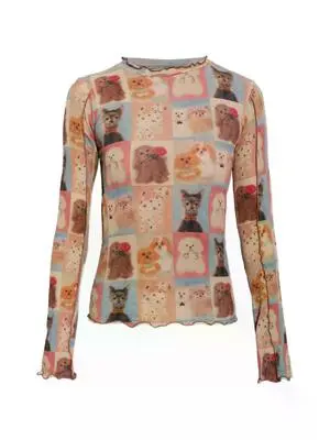 CARNE BOLLENTE Ribbed Dog-print Top