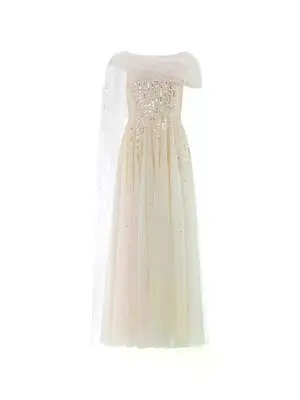 NEEDLE & THREAD Moonlight Sequin Draped Maxi Dress - Neutrals