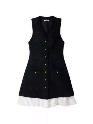 Sandro Tweed-effect Pleated-hem Mini Dress