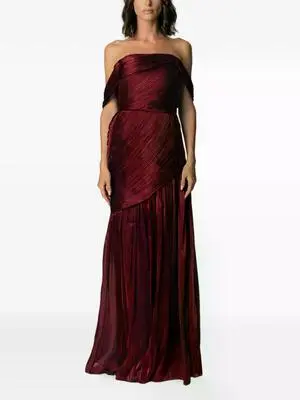 MIAU BY CLARA ROTESCU Off-shoulder Pleated Maxi Dress - Red
