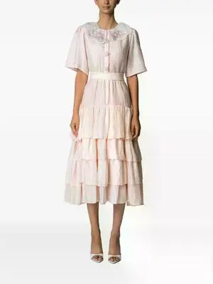 MIAU BY CLARA ROTESCU Embroidered Tiered Midi Dress