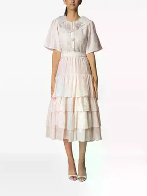 MIAU BY CLARA ROTESCU Embroidered Tiered Midi Dress