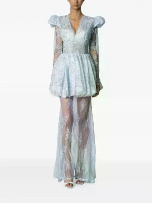 MIAU BY CLARA ROTESCU Lace-overlay Balloon-skirt Maxi Dress - Blue