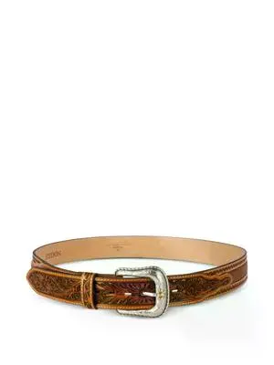 Stetson Floral-tooled Leather Belt - Brown