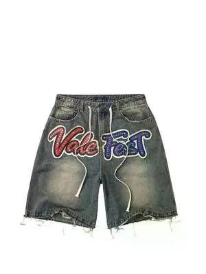 VALE FOREVER Fest Crystal-embellished Denim Shorts Blue