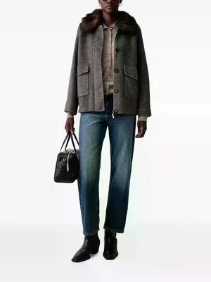 VICOLO Long-sleeve Faux-fur-collar Jacket - Brown