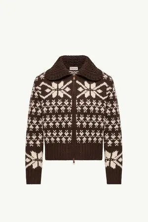 Moncler Jacquard Sequin Zip-up Cardigan - Brown