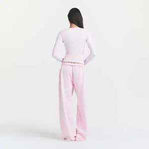 SKIMS Henley Long Sleeve | Pink | | Cotton Jersey